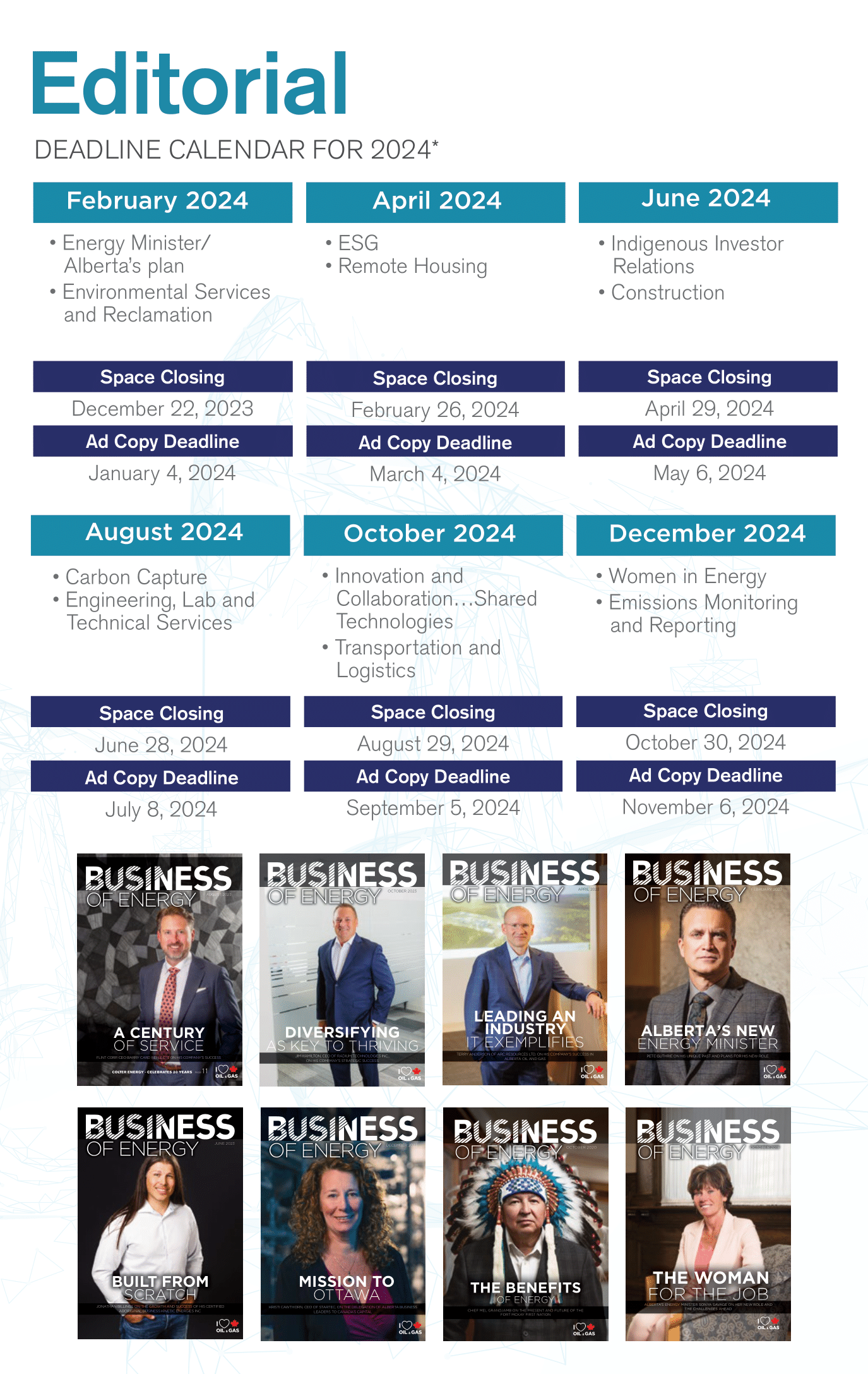 EDITORIAL CALENDAR - Business of Energy